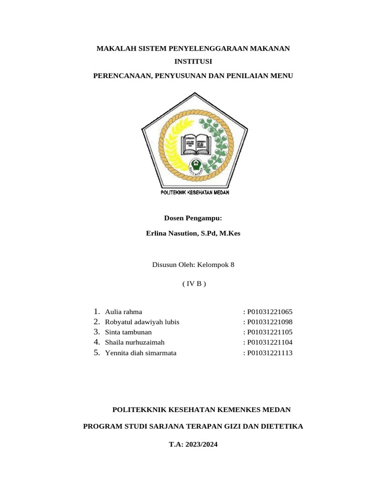 Makalah Spmi Ke.8 Perencanaan, Penyusunan Dan Penilaian Menu | PDF