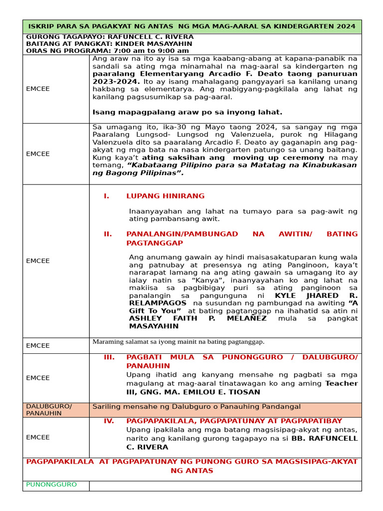 Masayahin Moving Up Script 2023 2024 | PDF