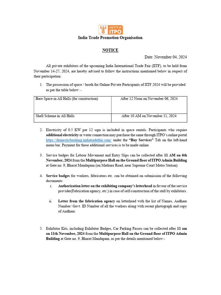 IITF 2024 Exhibitor Participation Guide | PDF