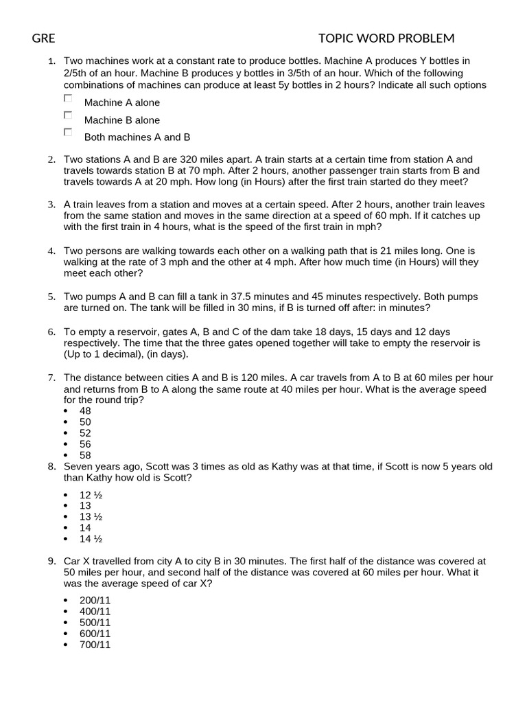 GRE TOPIC WORD PROBLEM | PDF | Speed