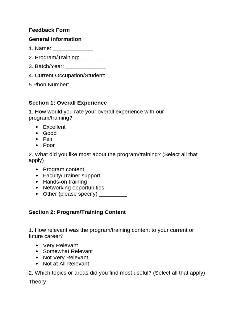 Student Feedback Form | PDF