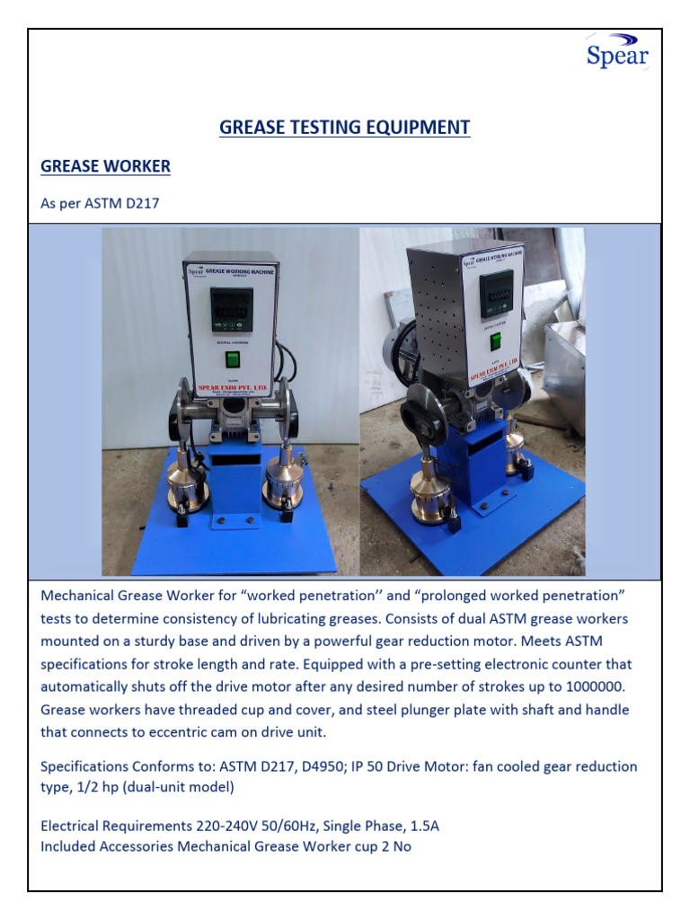 Grease Testing Equipment By Spear Exim Pvt.Ltd | PDF | Bearing ...