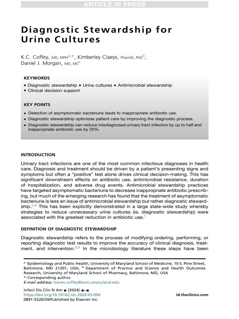 Diagnostic Stewardship For Urine Cultures | PDF | Urinary Tract ...