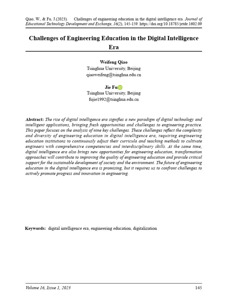 Challenges of Engineering Education in Digital Intelligence Era | PDF ...