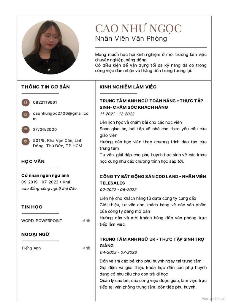 Cao Nhu Ngoc CV Vieclam24h Vn1728063613 | PDF