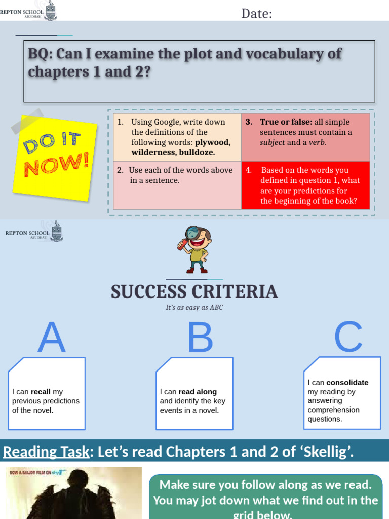 "Skellig Chapters 1 & 2 Analysis Guide" | PDF | Cognition | Cognitive ...