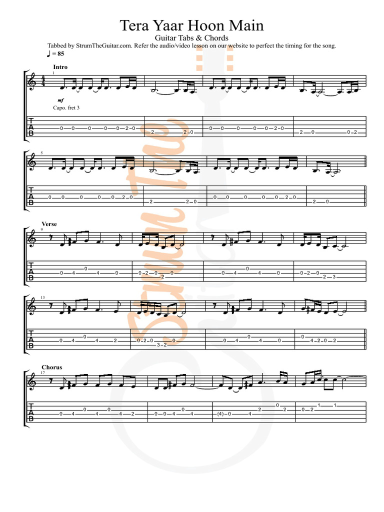 Tera Yaar Hoon Main: Guitar Tabs & Chords | PDF | Song Structure ...