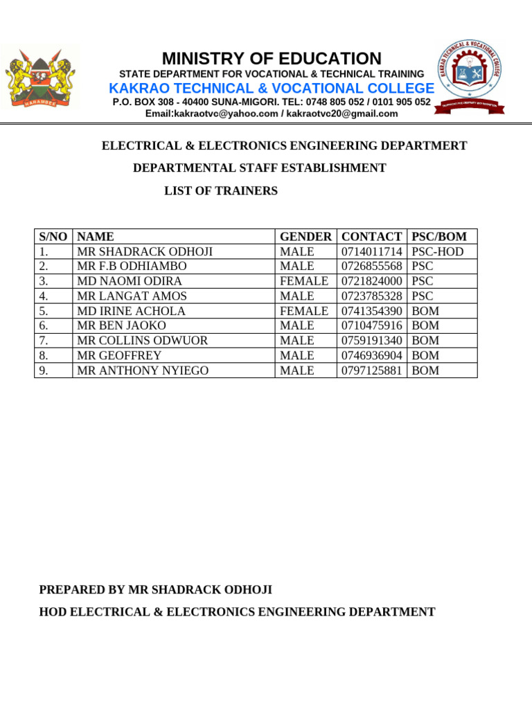 Electrical & Electronics Dept | PDF