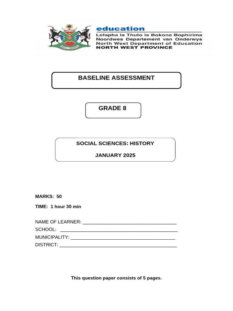 Grade 8 History Baseline Assessment 2025 | PDF | Atlantic Slave Trade ...