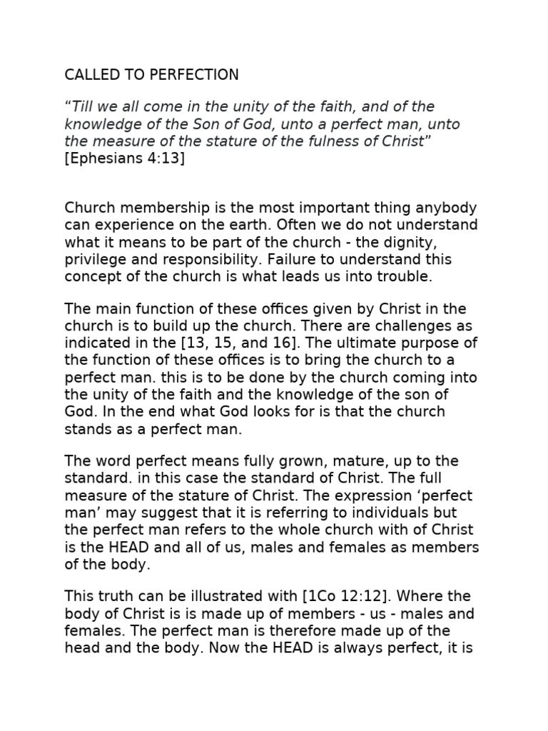 Eph 4.13 - CALLED TO PERFECTION | PDF | Faith | Perfection