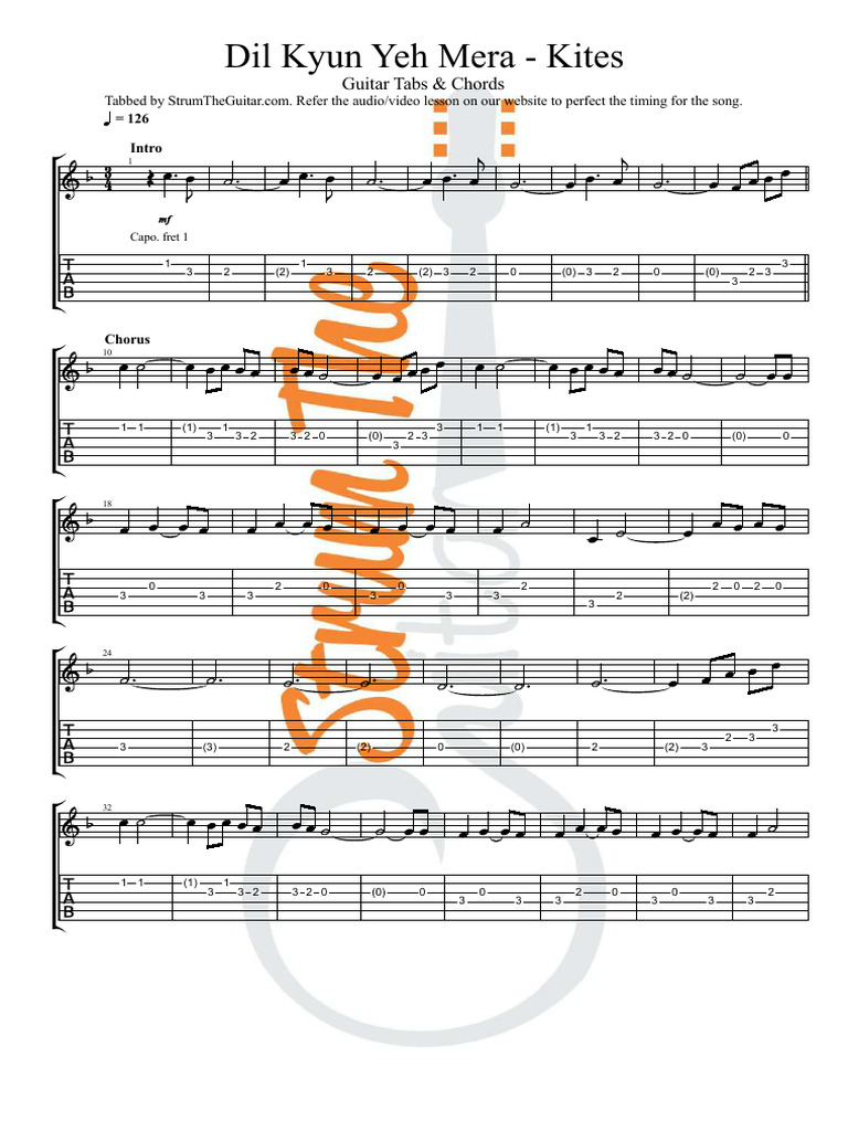 Dil Kyun Yeh Mera Shor Kare Guitar Tabs | PDF | Elements Of Music | Songs