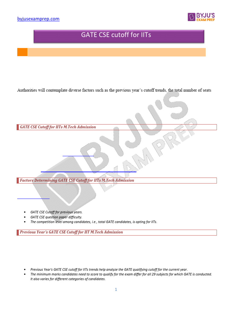 GATE CSE Cutoff for IIT M.Tech 2023 | PDF | Career And Technical Education | Higher Education