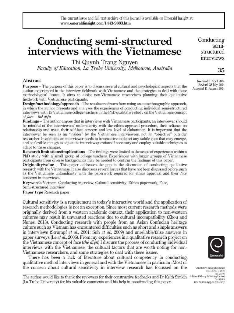 Conducting semi-structured interviews with the Vietnamese | PDF