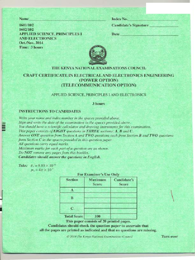 Applied Science KNEC Past Paper 2014 Nov | PDF