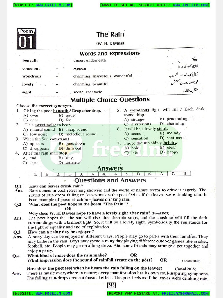11th English Poem 1 Notes | PDF