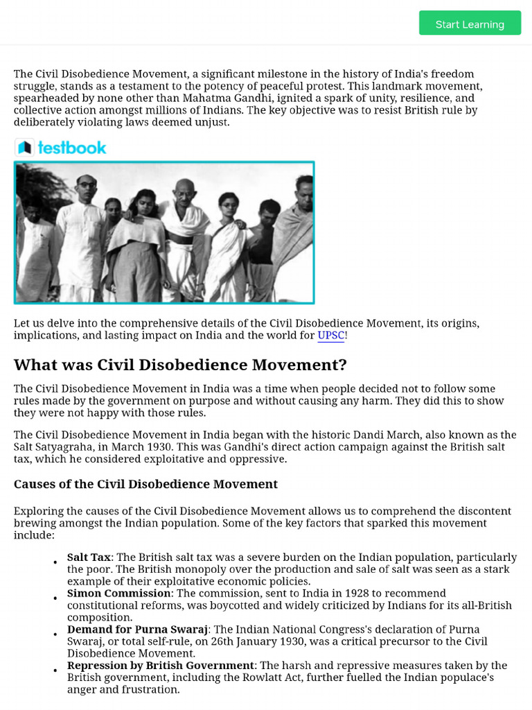 Civil Disobedience Movement - Causes, Impact & Limitations _ UPSC | PDF
