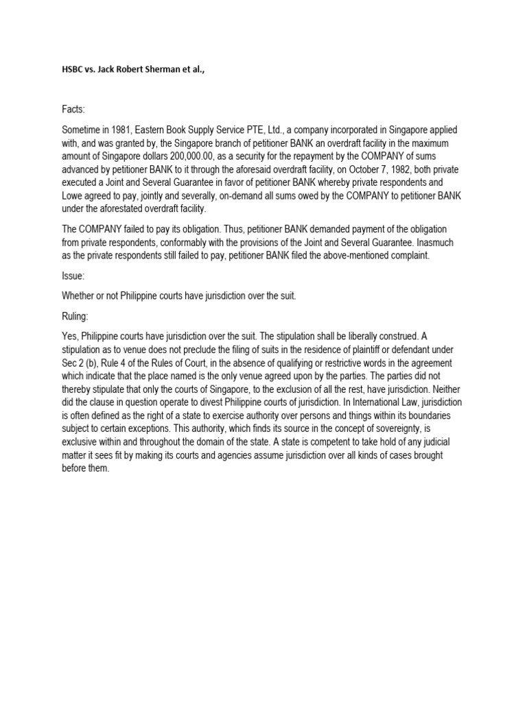 HSBC vs. Jack Robert Sherman | PDF