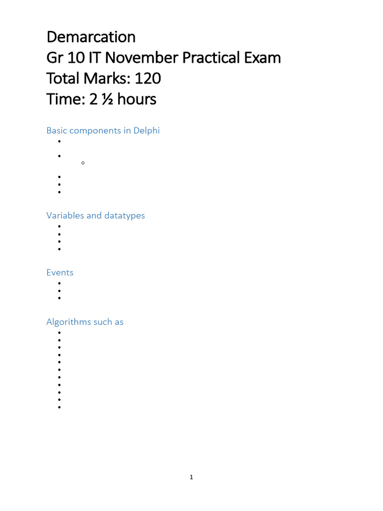 Grade 10 PRACTICAL EXAM November Demarcation | PDF | String (Computer Science) | Computing