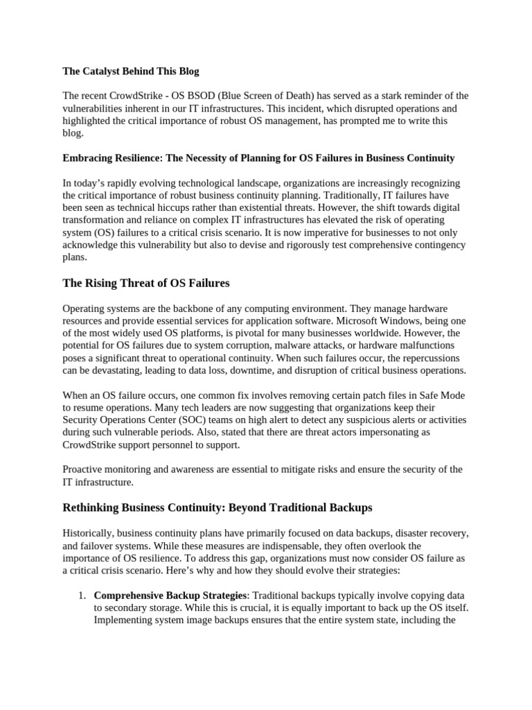 First Blog - Emerging Resiliency - Necessity For OS BCP | PDF ...