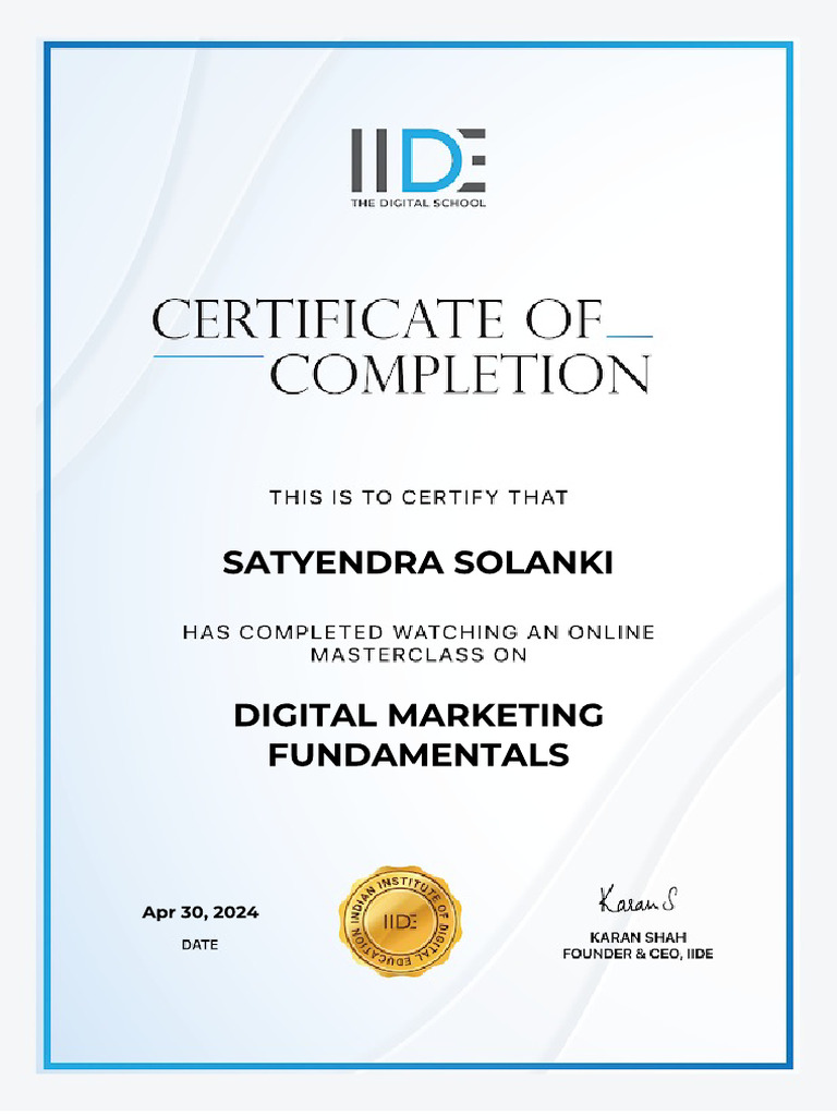 DM Funadmentals Certificate | PDF
