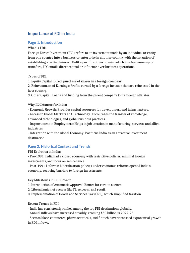 FDI's Impact on India's Economy | PDF | Foreign Direct Investment ...