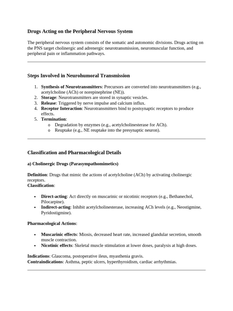 Peripheral Nervous System Drug Overview | PDF | Acetylcholine ...