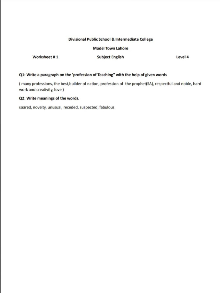 Class 4 English Worksheet 1 | PDF