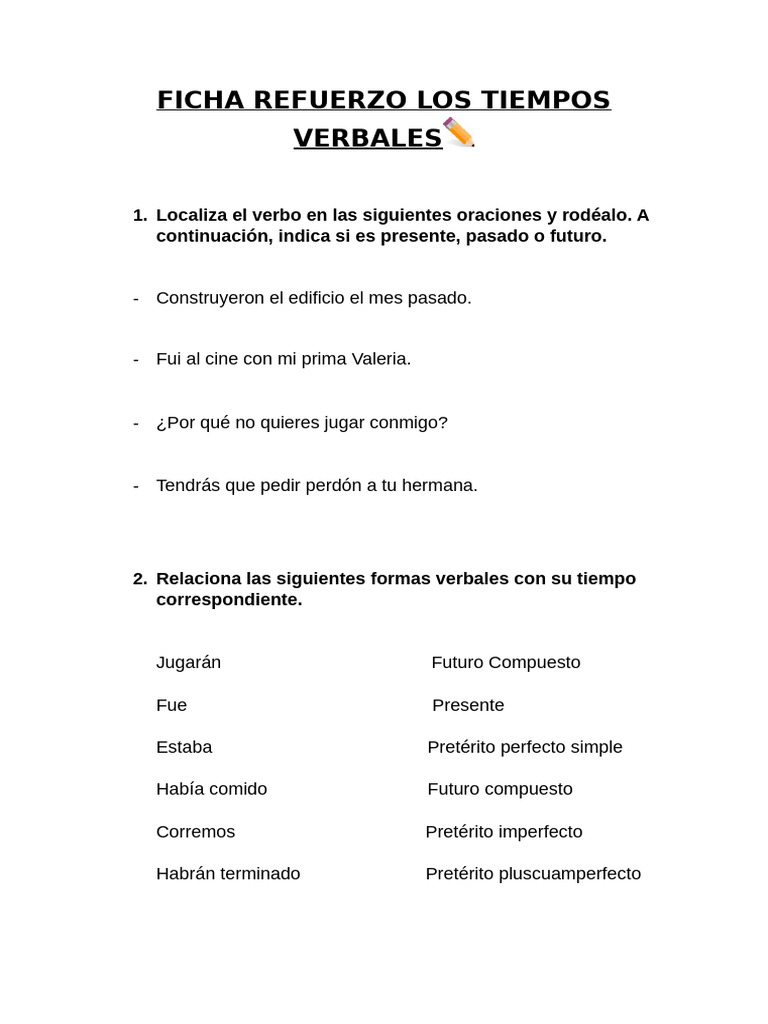 Ejercicios de Tiempos Verbales | PDF