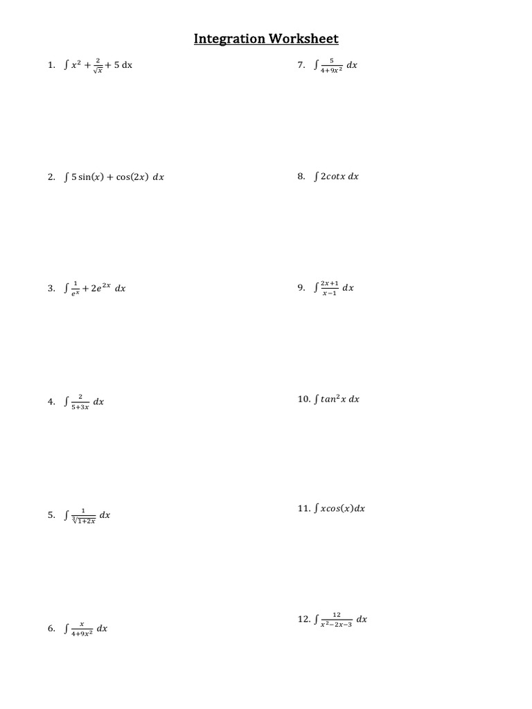 Integration Worksheet BC | PDF