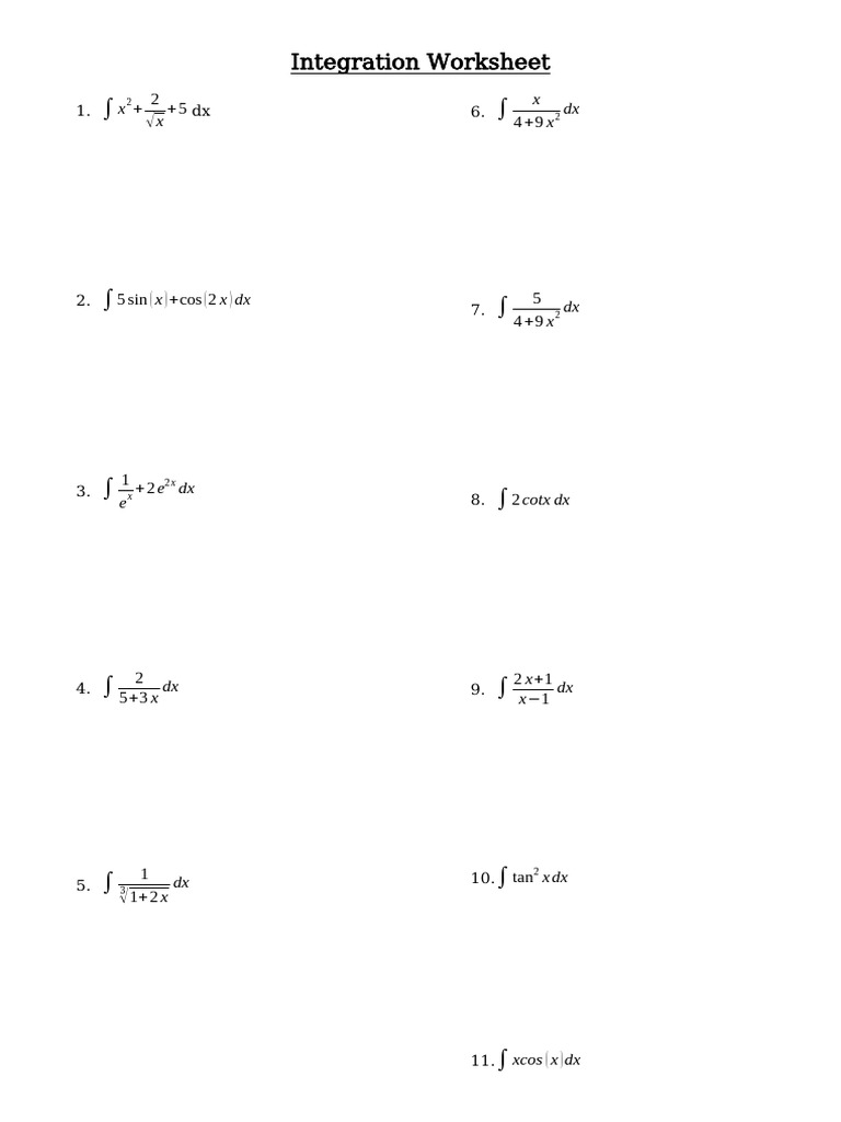 Integration Worksheet BC | PDF