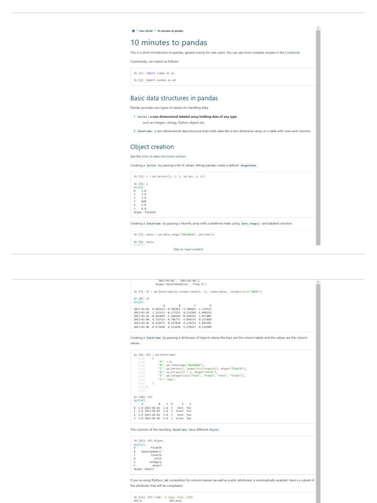 10 Minutes To Pandas Pandas 211 Documentation Pdf Computer Programming Computer Data