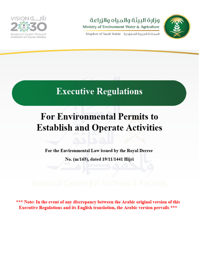 Executive Regulations For Environmental Permits To Establish and ...