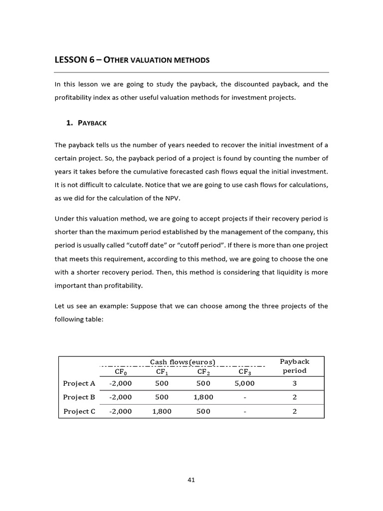 Lesson 6 - Notes - Other Valuation Methods | PDF | Net Present Value ...