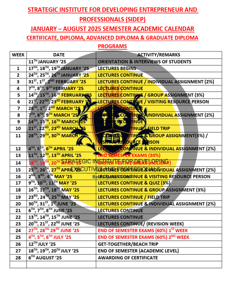 SIDEP Professional Academic Calender '25 | PDF | Academic Term ...