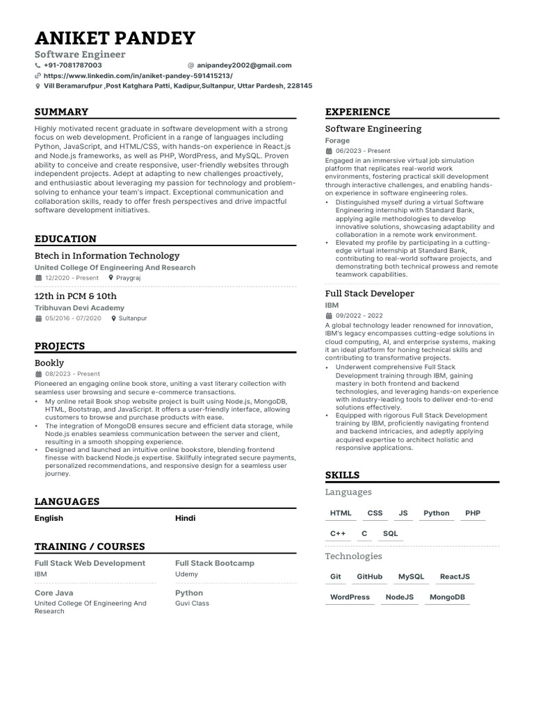 Aniket Pandey: Experience | PDF | Web Development | Computing