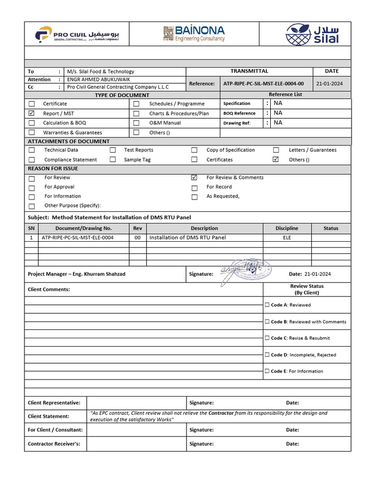 ATP-RIPE-PC-SIL-MST-ELE-0004-00 Method Statement For Installation of DMS RTU Panel | PDF | Risk ...
