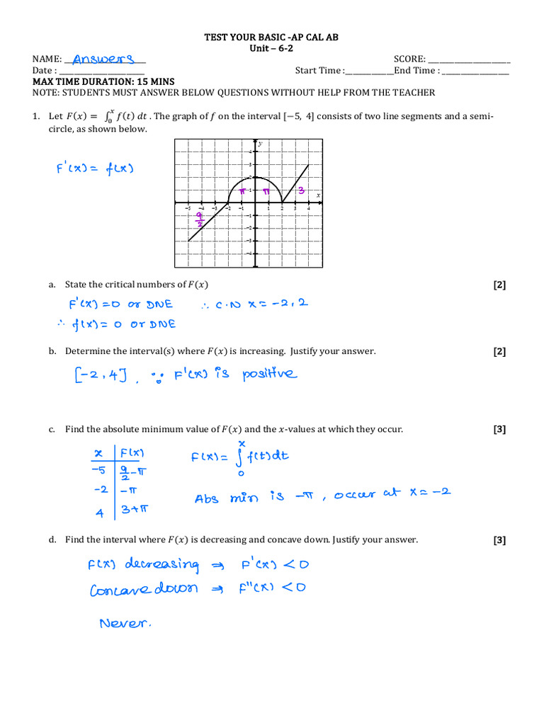 AP Calculus Unit 6-2 Test Review | PDF