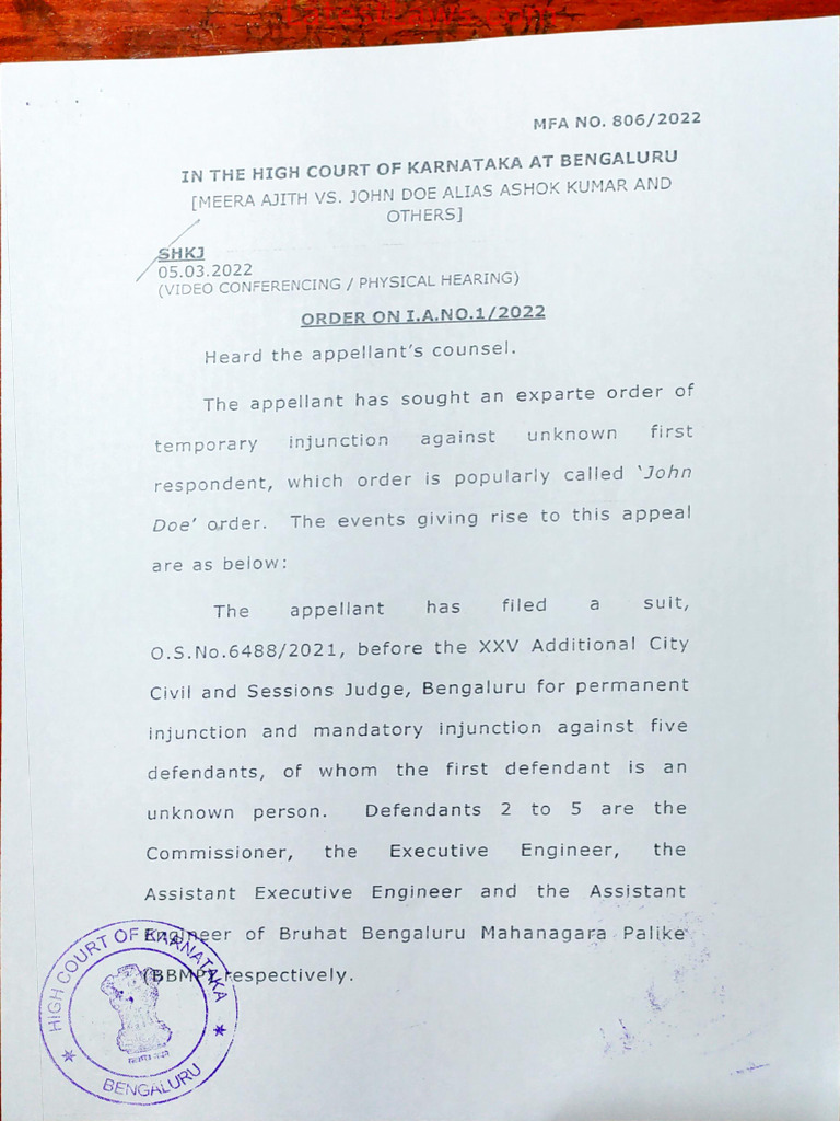 John Doe Order in Property Suit | PDF