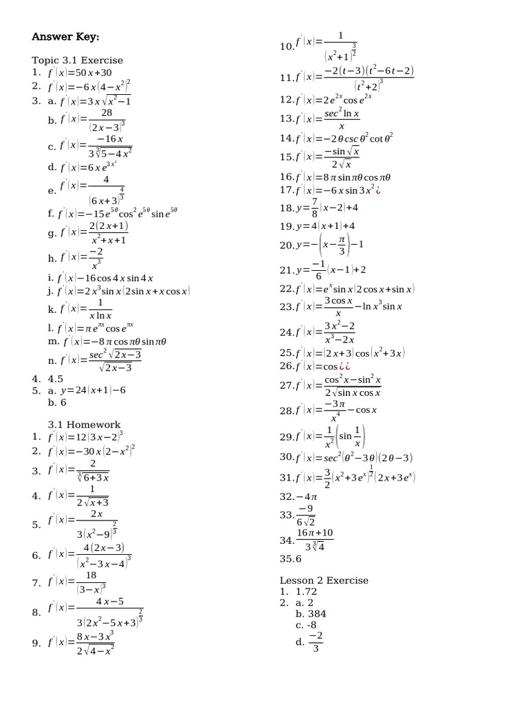 Calculus Derivatives Key | PDF