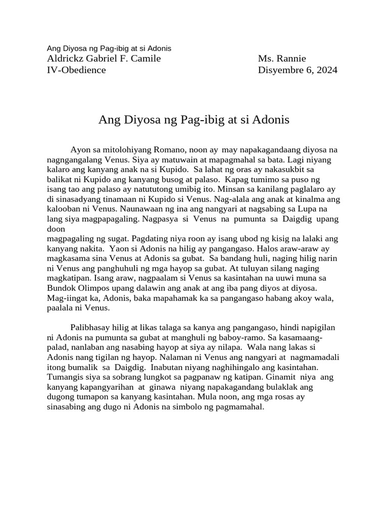 Ang Diyosa NG Pag | PDF