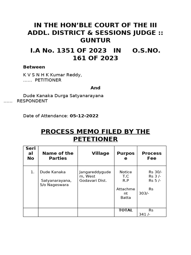 Process Memo in Guntur Court Case | PDF