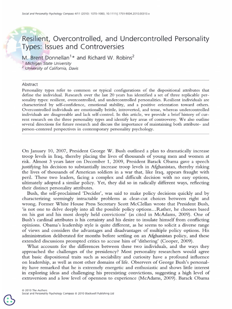 Resilient, Overcontrolled, and Undercontrolled Personality Types ...