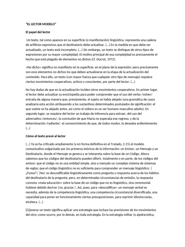 El Lector Modelo en la Interpretación Textual | PDF | Semiótica ...