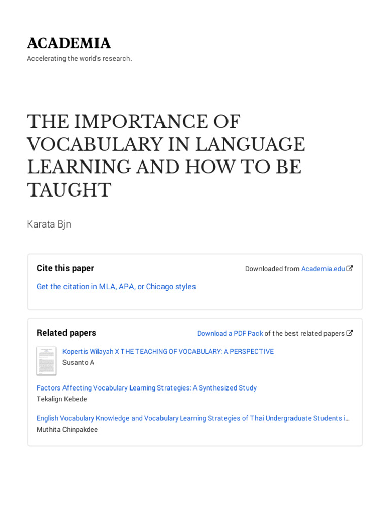The Importance of Vocabulary in Language Learning and How To Be Taught ...