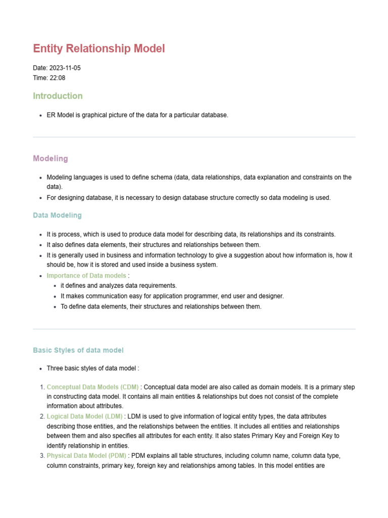 Entity Relationship Model | PDF | Conceptual Model | Data Model
