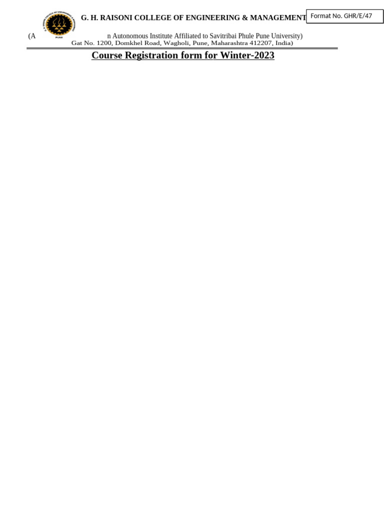 Manual Course Registeration Form | PDF