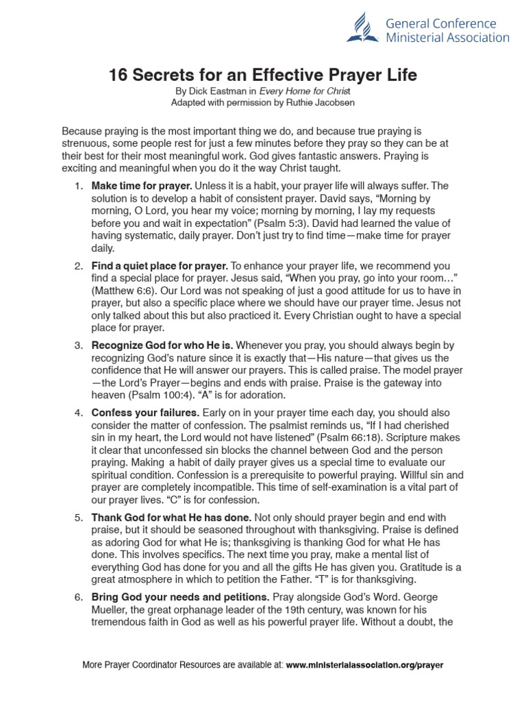16 Secrets For An Effective Prayer Life-1 | PDF | Prayer | Jesus