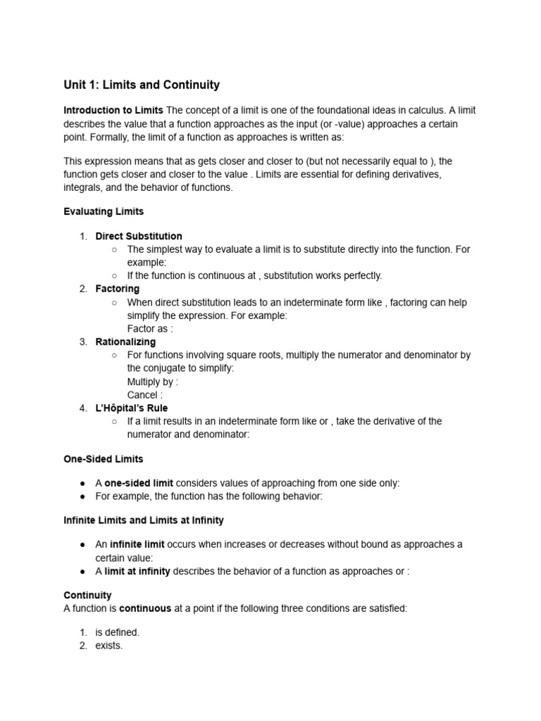 Unit 2_ Limits and Continuity | PDF | Limit (Mathematics) | Function (Mathematics)