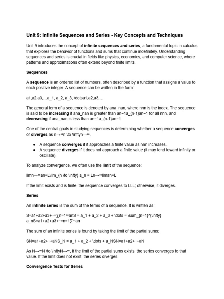 Unit 9_ Infinite Sequences and Series - Key Concepts and Techniques ...