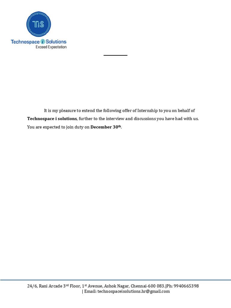 Technospace Offer Letter | PDF